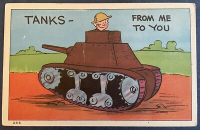 Vintage WWII “Tanks From Me to You” Linen Comic Postcard - Graycraft ...