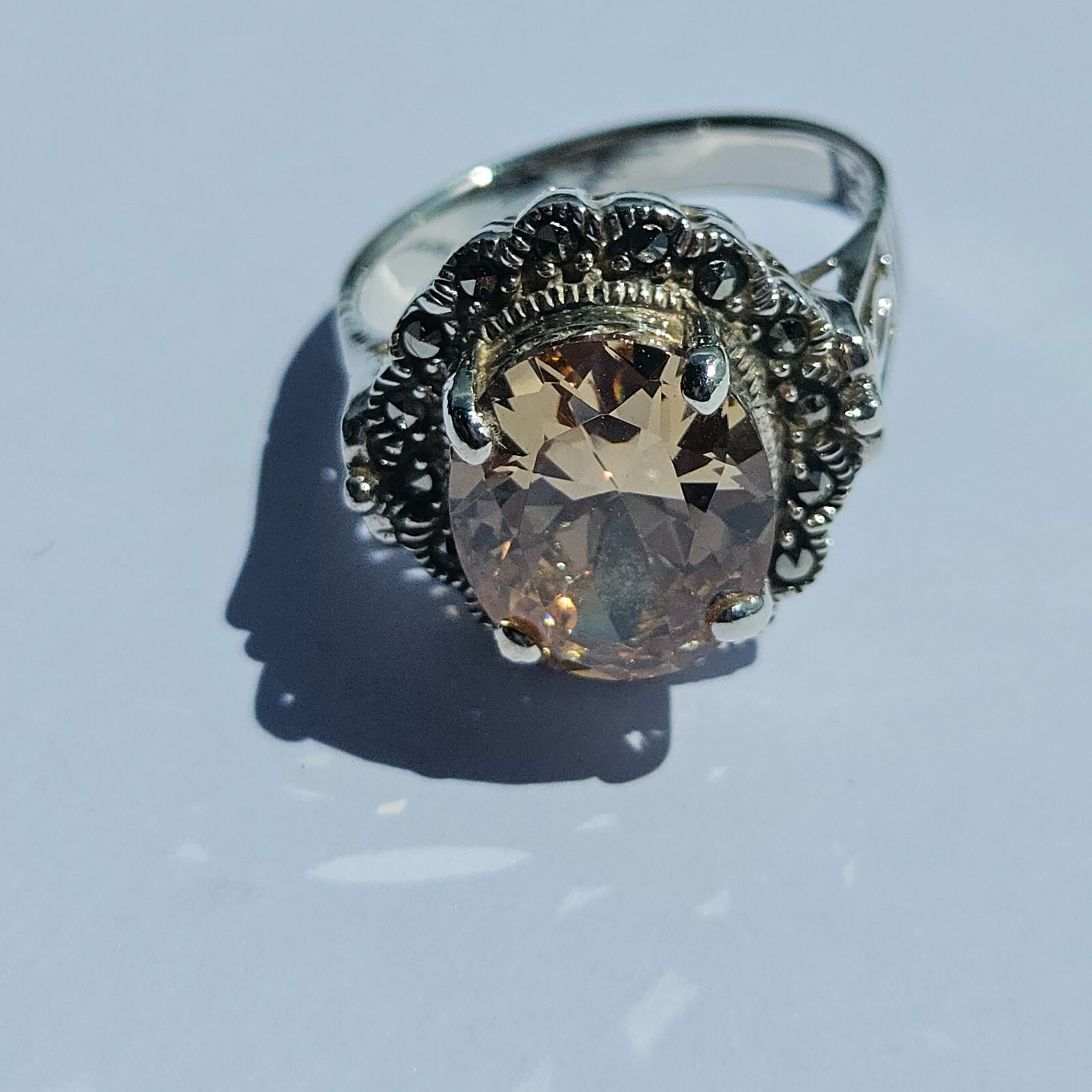 Vintage Sterling Silver 925 ?Marsala? Marked Size 8 Ring Oval Orange ...