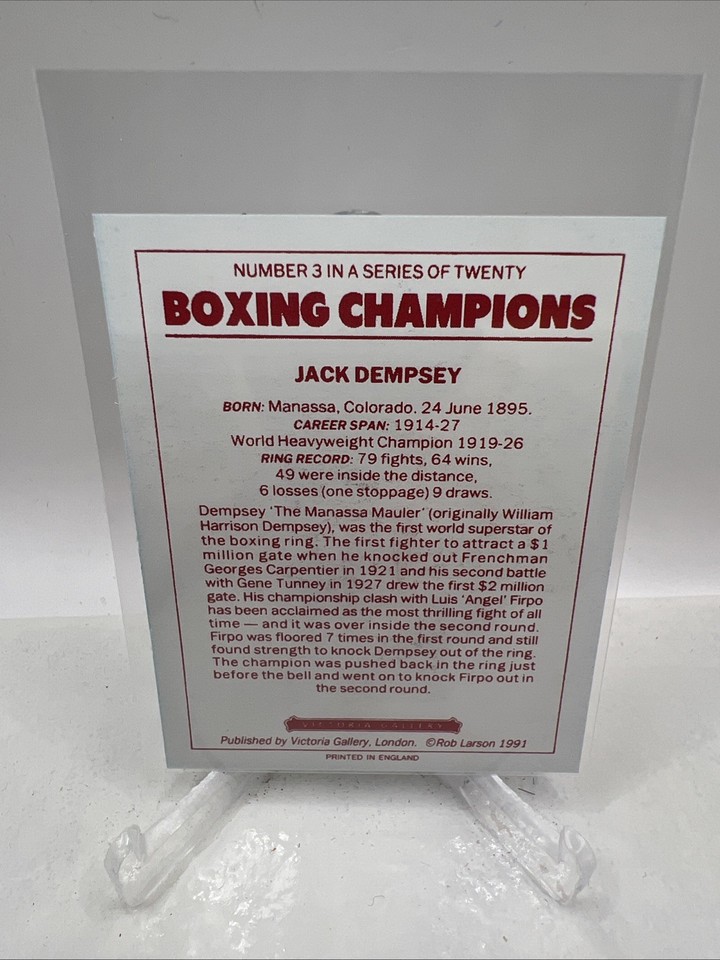 1991 Victoria Gallery Boxing Champions (Red Back) Jack Dempsey #3 | eBay