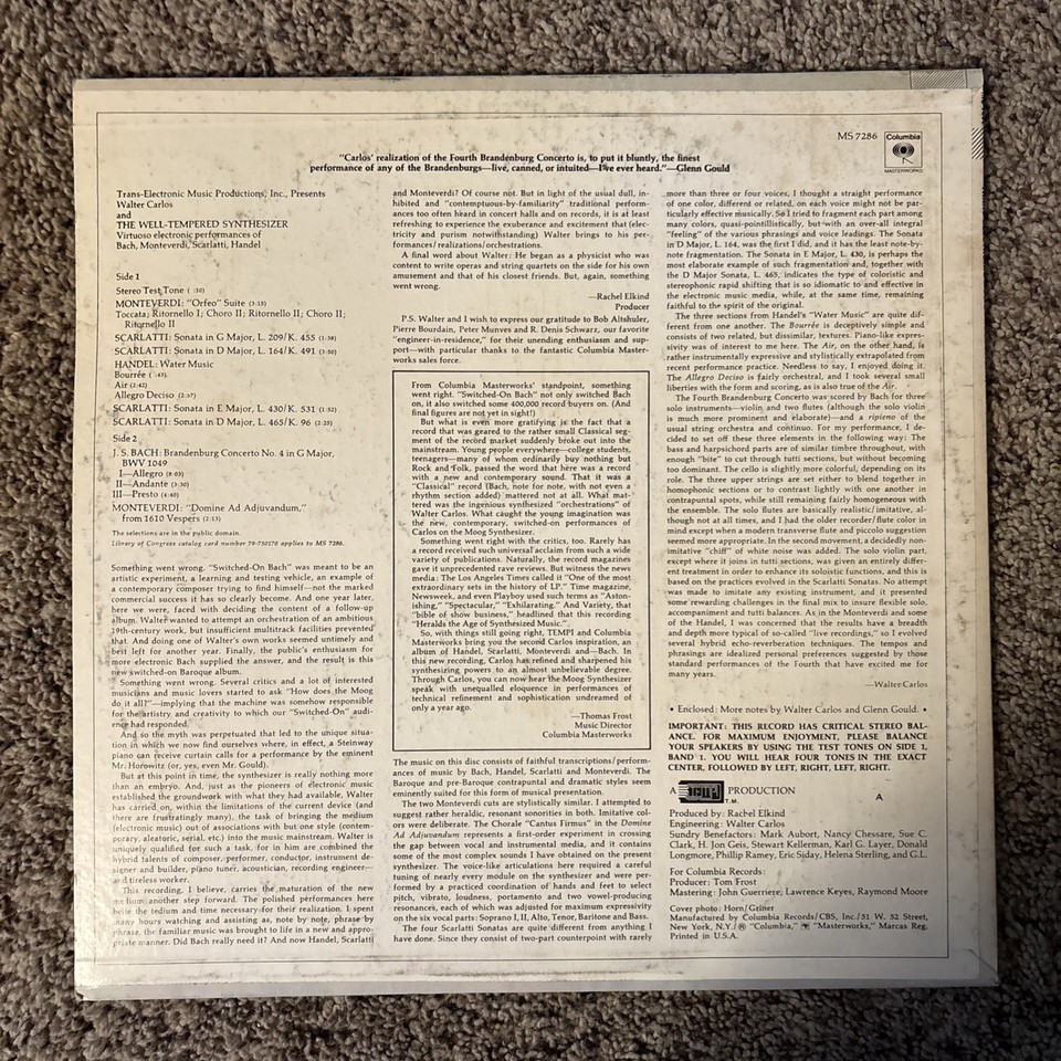 Walter Carlos - The Well Tempered Synthesizer - 1969 Columbia | eBay