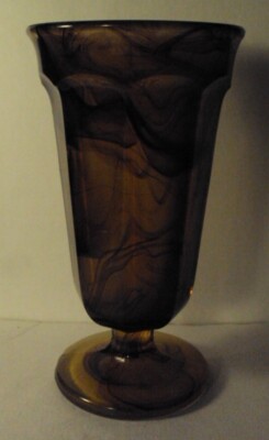 Amber cloud glass vase Davidson brown clear slag 5.5" | eBay