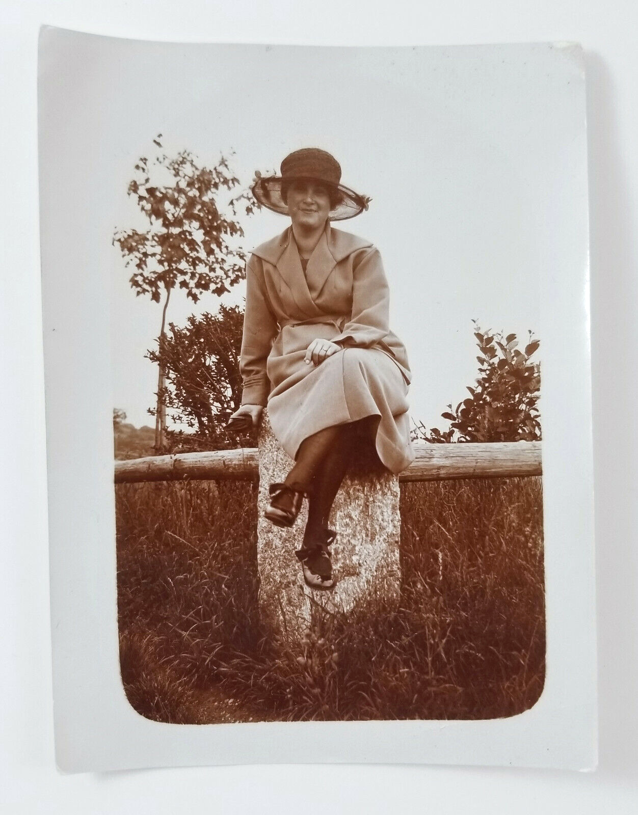 Vintage Snapshot Photograph Fashionable Woman Sitting On A Fence Post ...
