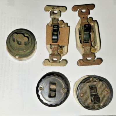 Lot of 5 Vintage Bakelite Ceramic Light Switches Antique Old Art Deco ...