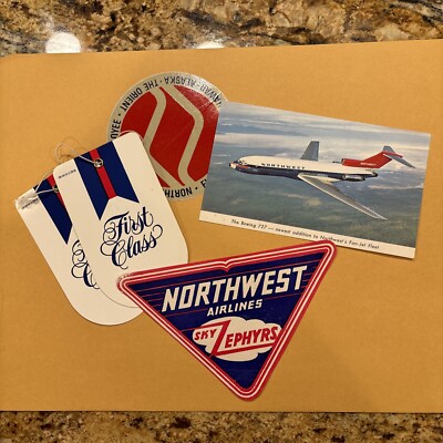 Northwest Airlines Sky Zephyrs Tag, First Class Tags, 727 Postcard ...