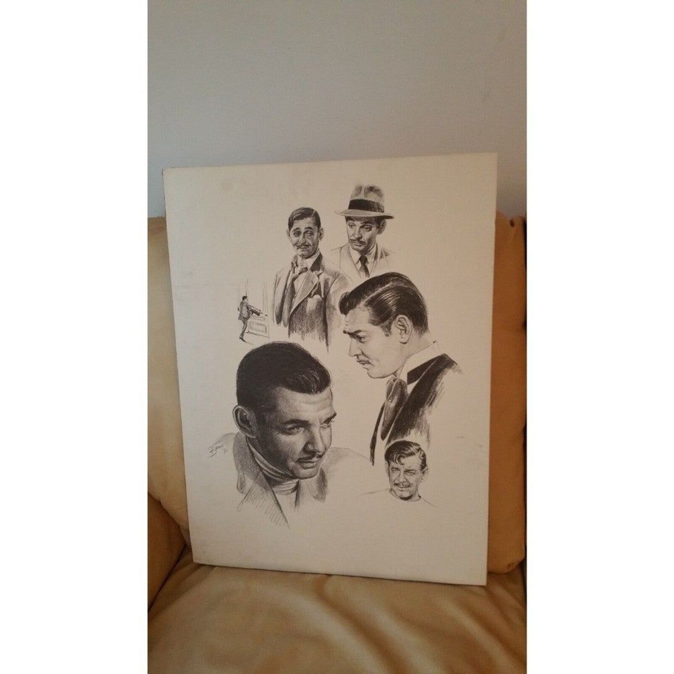 Clark Gable Charcoal Lithograph By Glen Banse 1976 Art Print 24 X 18 | eBay