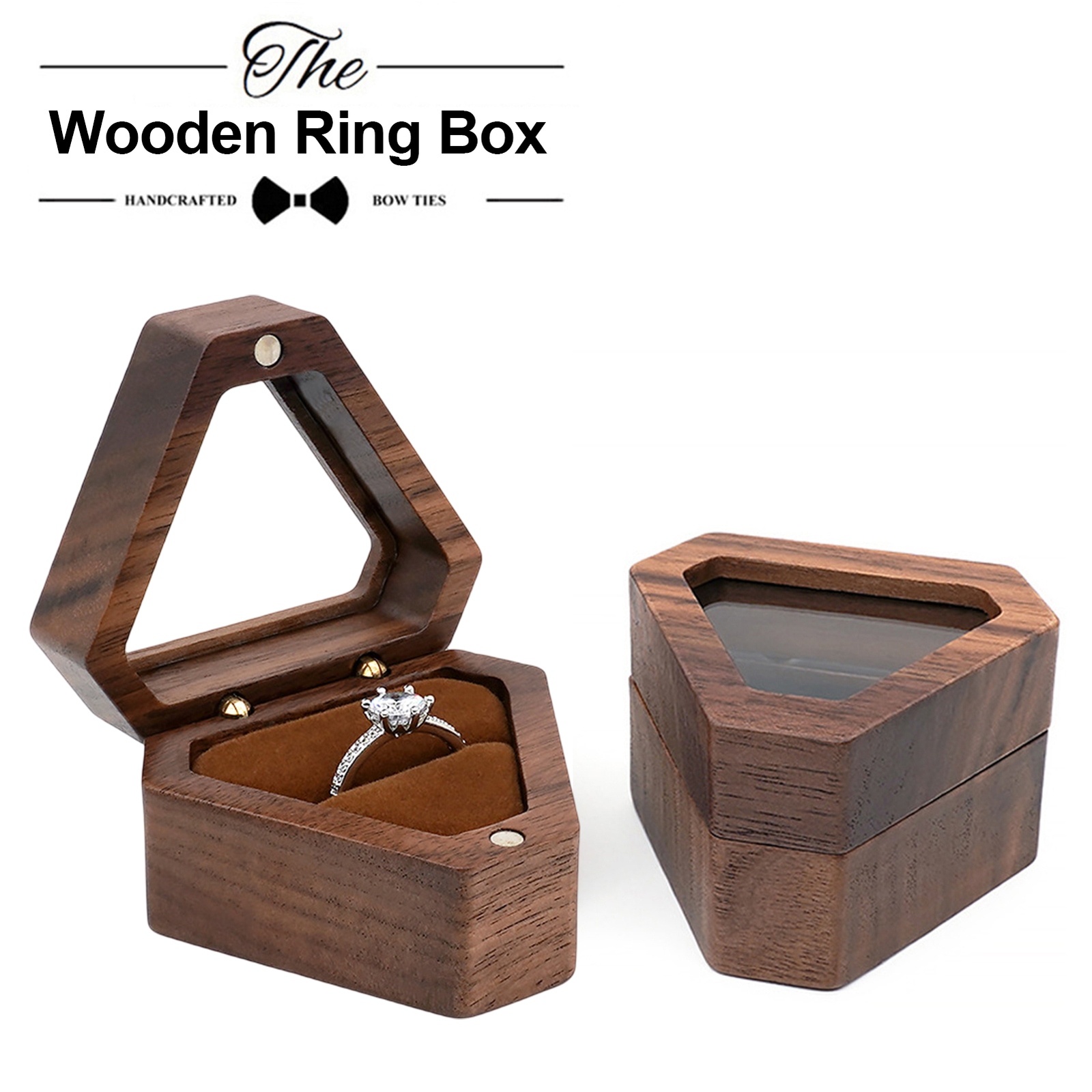Wooden Ring Box Transparent Lid Protective Solid Wood Single Ring Box ...