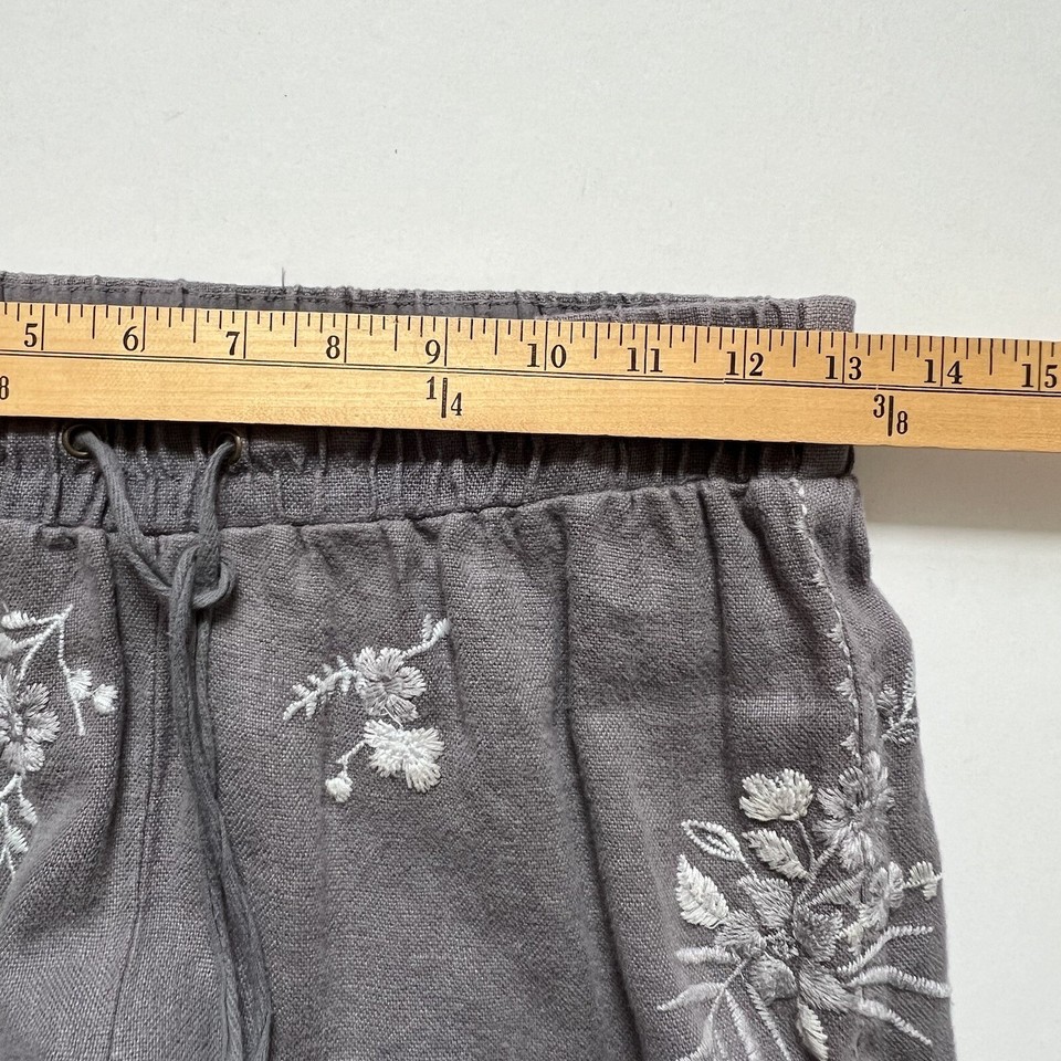 NWT JOHNNY WAS Pant SZ XS Gray Oleander Cropped Heavy Linen Embroidered ...