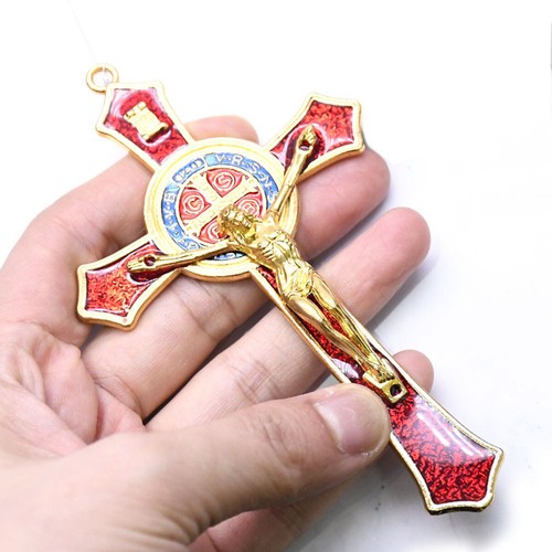 Red Vintage Metal Hand Hold Cross Christ Jesus Crucifix Holy Religious ...