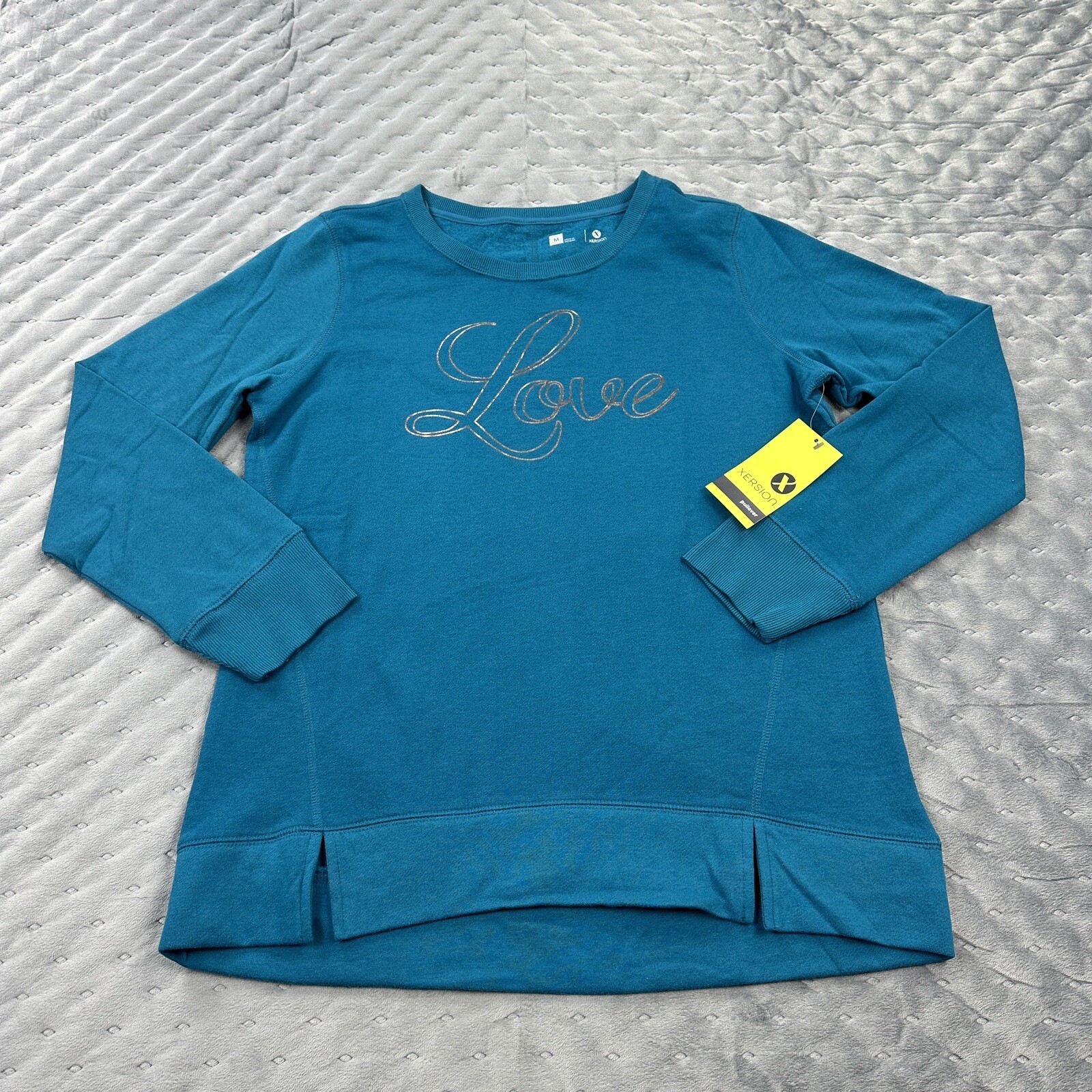 Xersion Sweater Womens Medium Blue Love Long Sleeve Pullover Sweatshirt ...