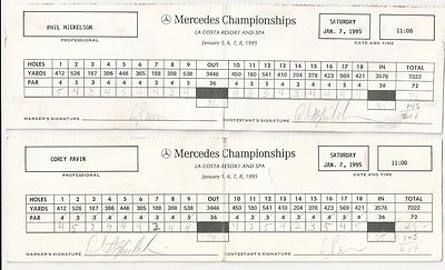 2 1995 Tournament Used Golf Scorecards Phil Mickelson Autograph Corey ...
