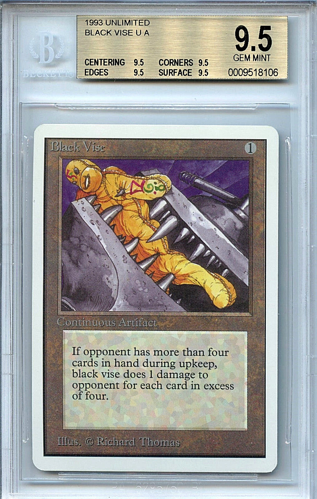 MTG Unlimited Black Vise BGS 9.5 Gem Mint Magic card WOTC Quad Amricons ...