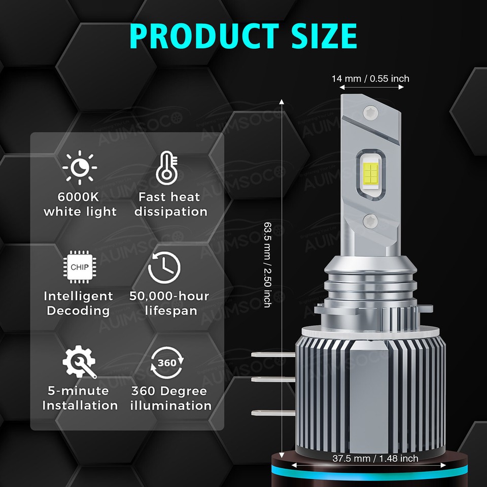 2PCS LED Headlight H15 Bulbs High Beam Conversion For Volkswagen Jetta ...