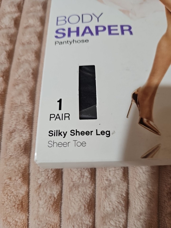 Hanes Body Shaper Pantyhose Size Q Black Silky Sheer Leg Sheer Toe NEW ...