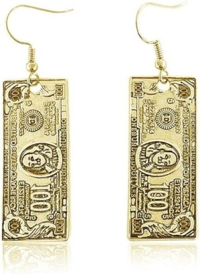 Cute 100 Dollar Bill Money Currency Dangle Earrings.Punk hiphop Paper ...