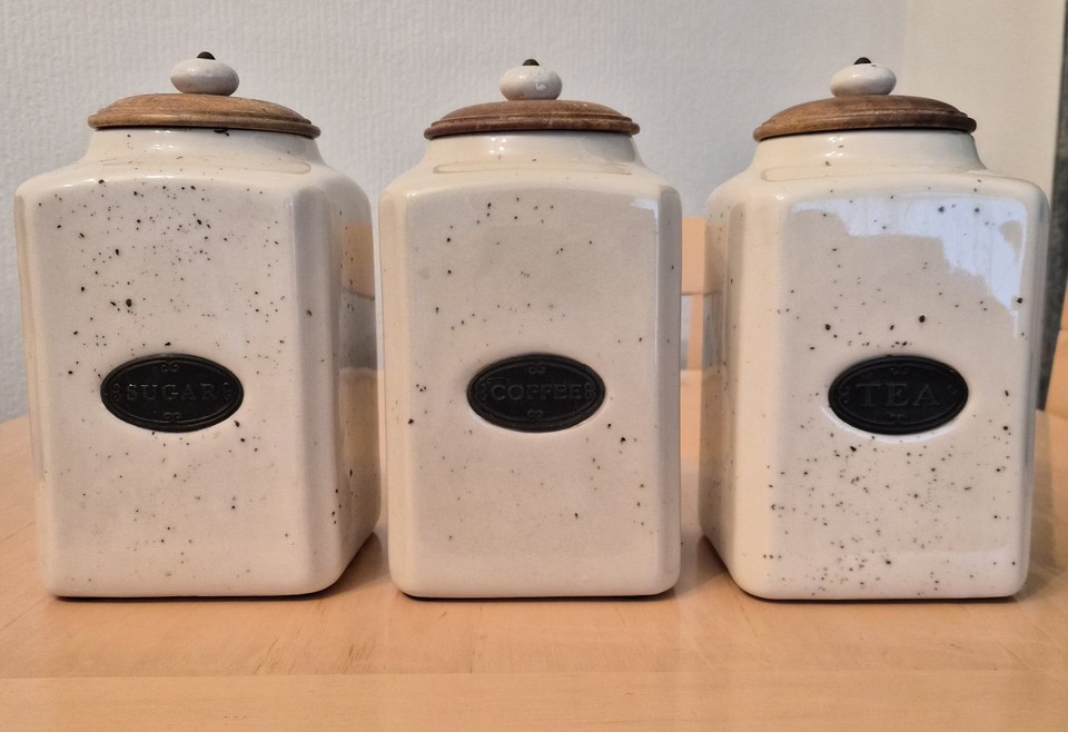 Beautiful Large TEA, COFFEE, SUGAR jars. Expensive New. Set 3 Clock ...