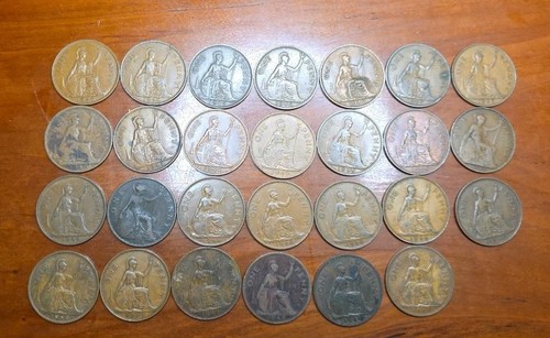 English Large Penny Lot Of 27 Coins 1940 To 1949 World Coins Lot ...