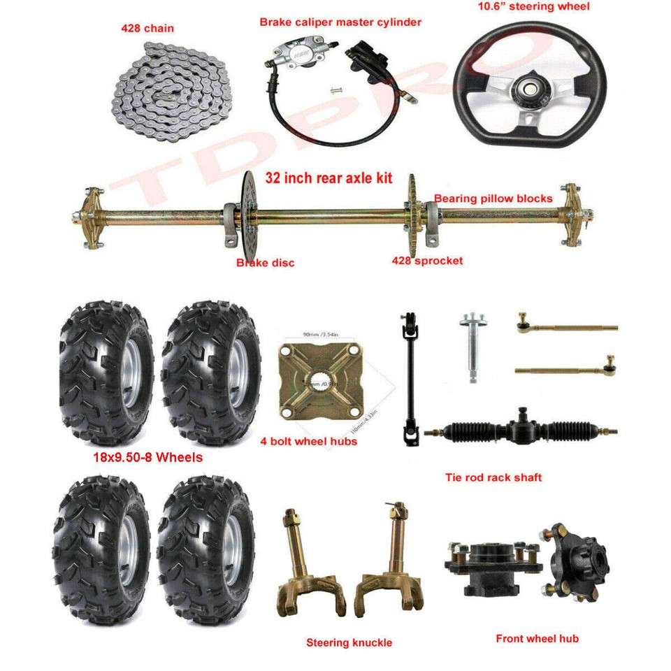 32" ATV Quad Go Kart Rear Live Axle Kit Wheels Chain Sprocket Brake ...