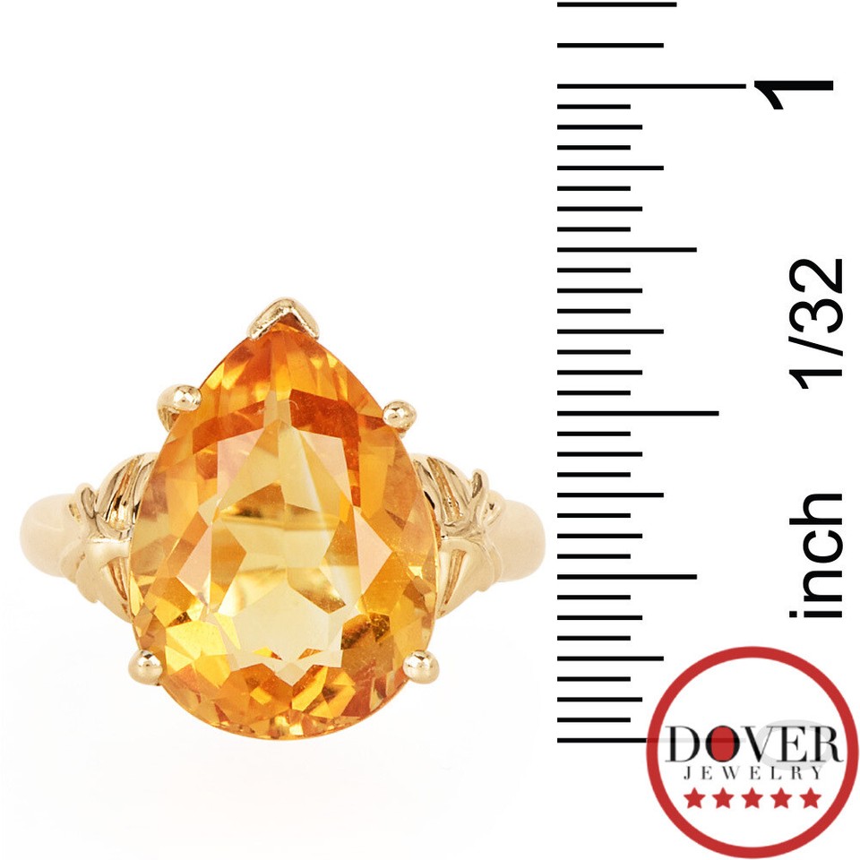 Quality Color Design 6.23ct Citrine 10K Gold Raised Pear Cocktail Ring ...