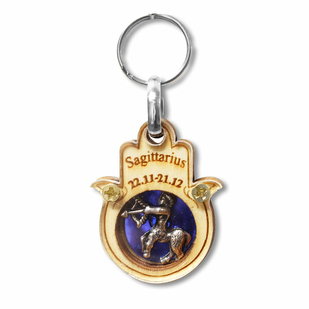 Wooden Good Luck Hamsa Key Chain Zodiac Sign - Sagittarius - Made in ...