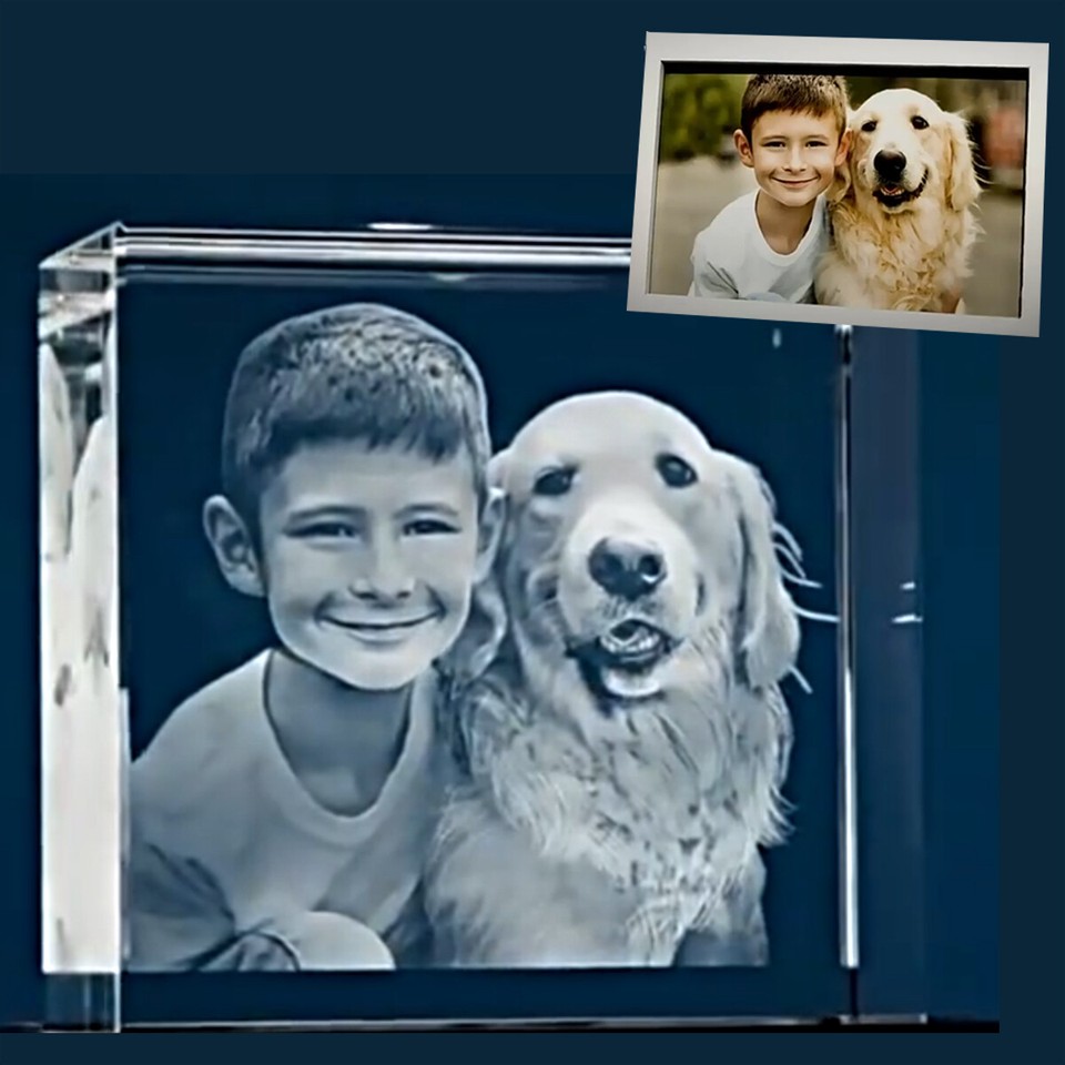 3D Photo Crystal Block Personalised - Laser Etched - Gift Boxed Present ...