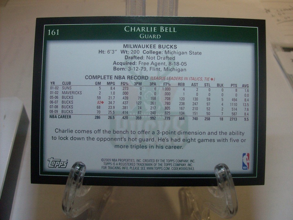 2009-10 Topps Basketball #161 - Charlie Bell - Milwaukee Bucks (95842 ...