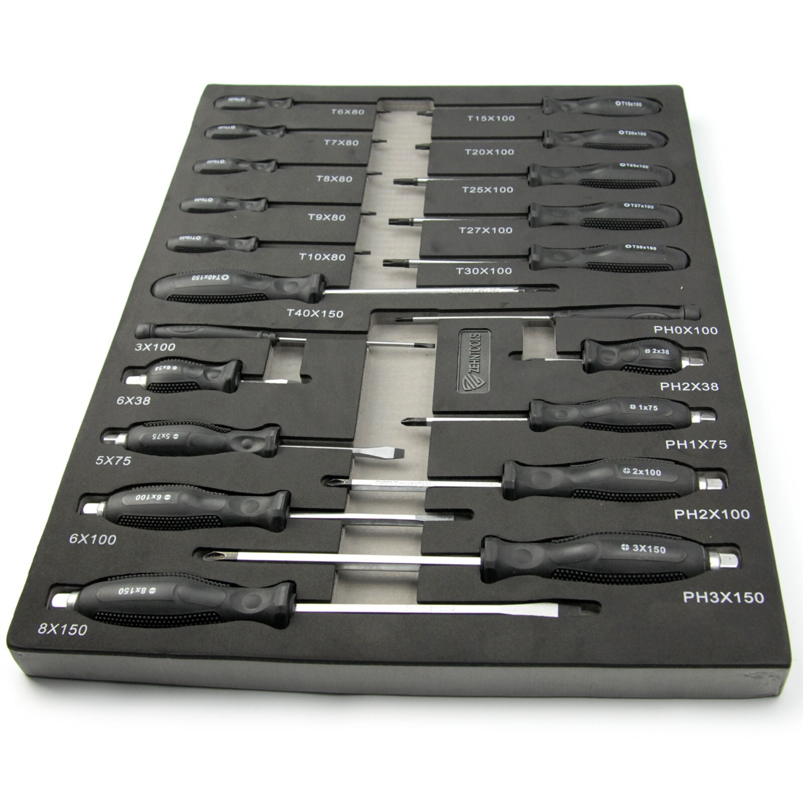 HEAVY DUTY SCREWDRIVERS SET IN A FOAM TOOL TRAY PHILLIPS SLOTTED TORX ...