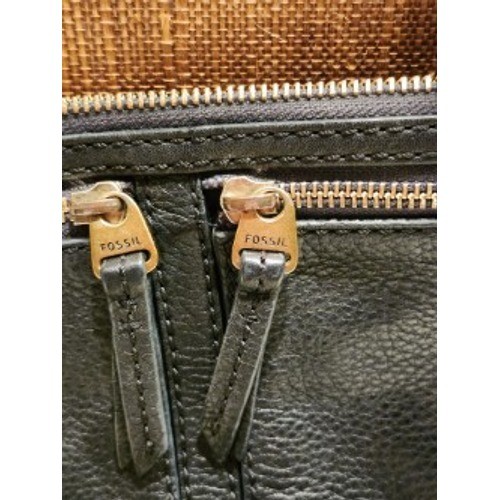 Fossil Black Leather Crossbody Bag Double Zip Front Pocket Adjustable ...