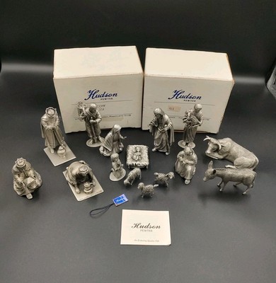 Vtg Hudson Pewter Miniature 15 Piece Nativity Set Signed Figurines | eBay
