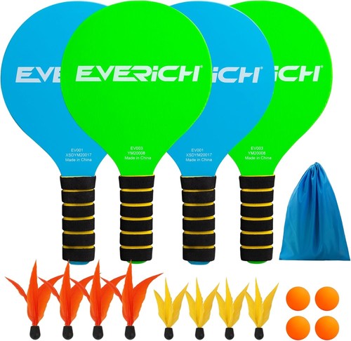 EVERICH TOY Paddle Ball Set, Badminton Set 4 Rackets, Great Gifts ...