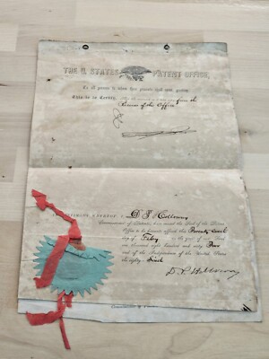 RARE 1865 U.S. PATENT OFFICE SIGNED D.S. HOLLOWAY + MALLORY & PATENT ...