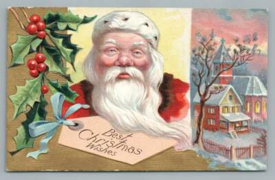 Stoic Santa~Strange Antique Christmas Postcard~Embossed Snowy Village ...