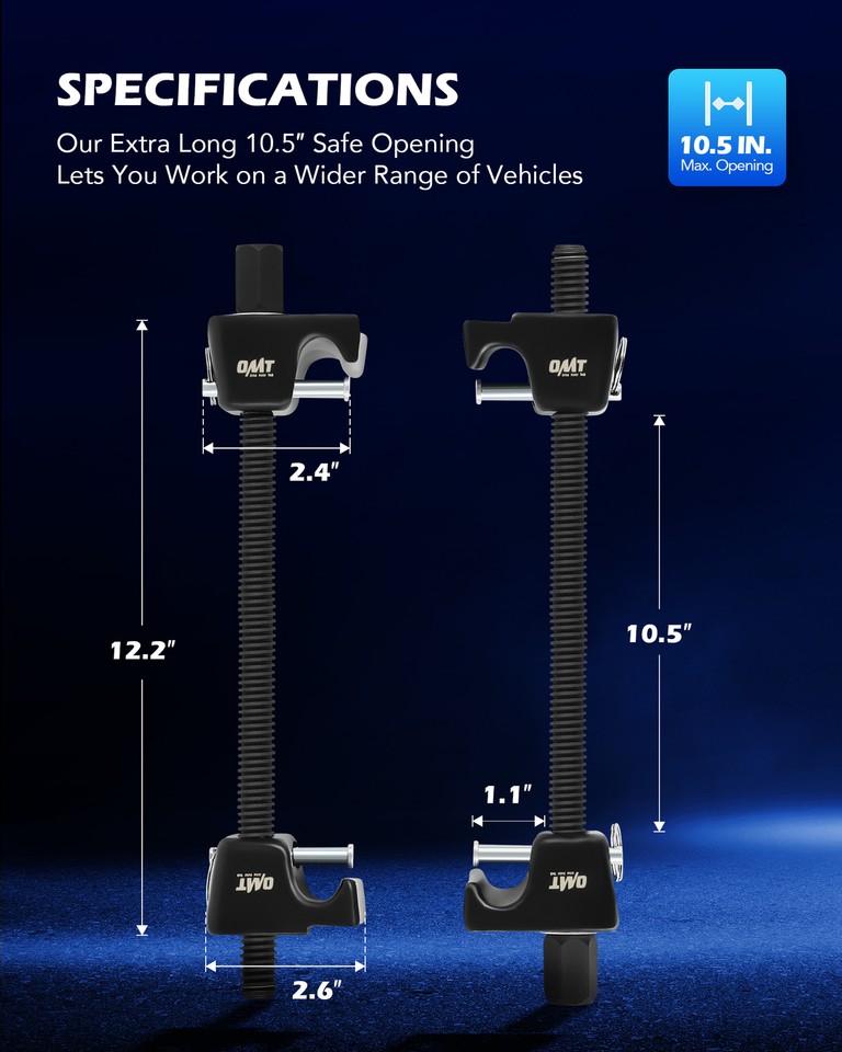 OMT 2pc MacPherson Strut Coil Spring Compressor Tool Set with 10.5in ...