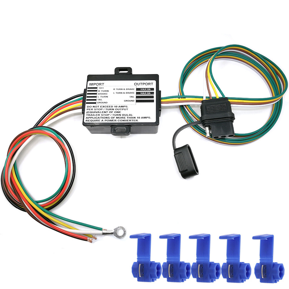 Powered 3 to 2 Wire Trailer Tail Light Converter with 4-Way Flat Wire ...
