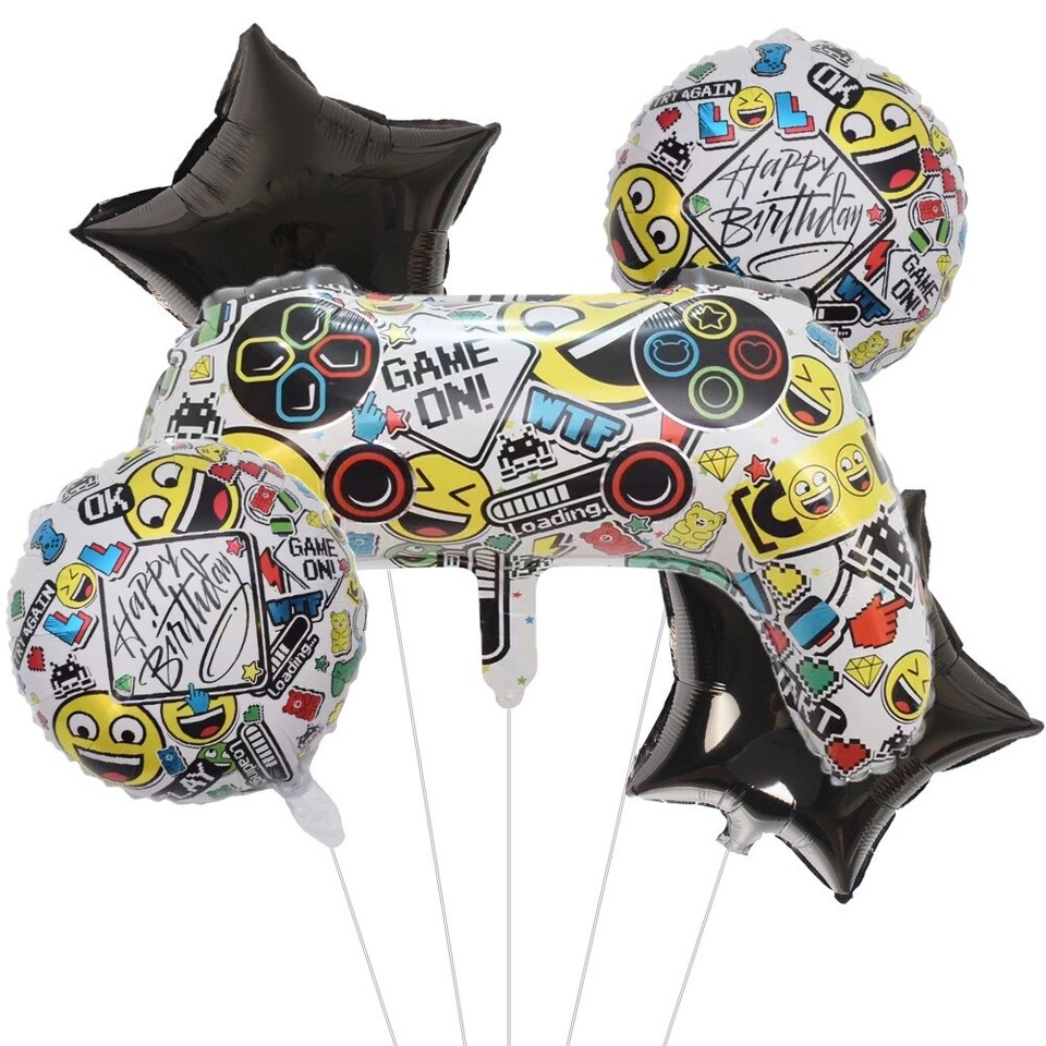 6pcs White Black Gamer Birthday Balloon Set Game On PlayStation XBOX ...