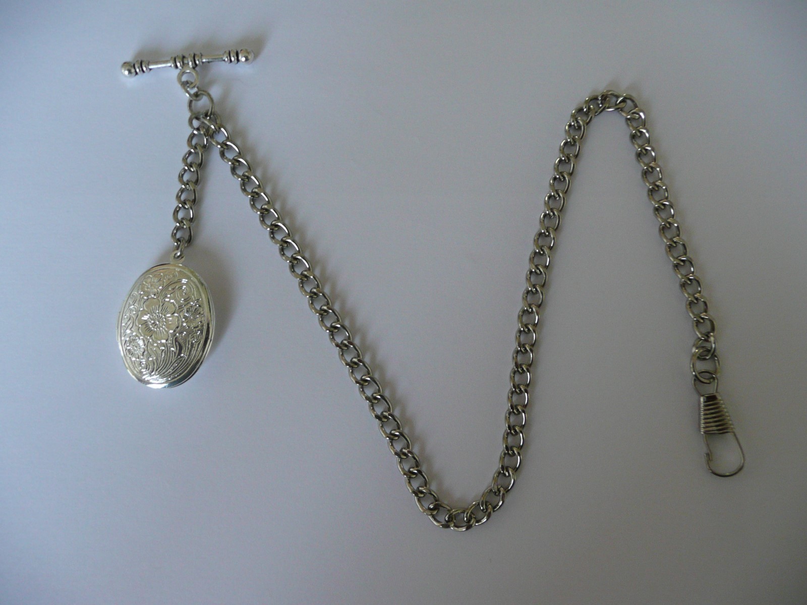 unusual single albert silver plated pocket watch chain fob t bar locket ...