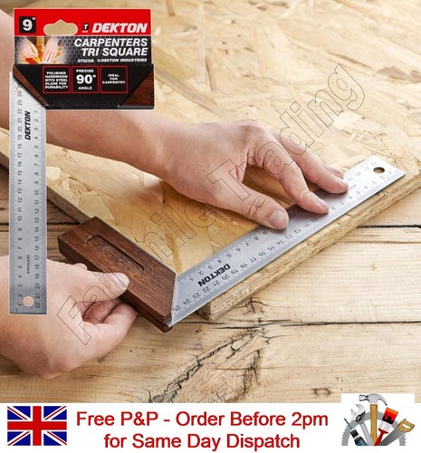 9" Polished Hardwood Tri Square Steel Woodwork Carpenter Precise Mitre ...