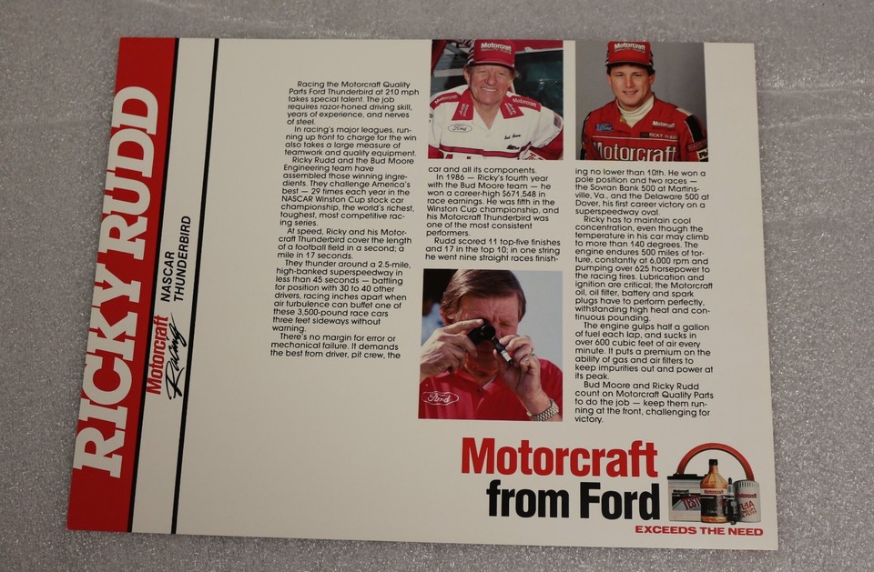 Ricky Rudd Vintage 1987 #15 Motorcraft Ford Thunderbird Signed Nascar ...