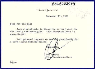DAN (JAMES DANFORTH) QUAYLE - TYPED LETTER SIGNED 12/19/1988 | eBay