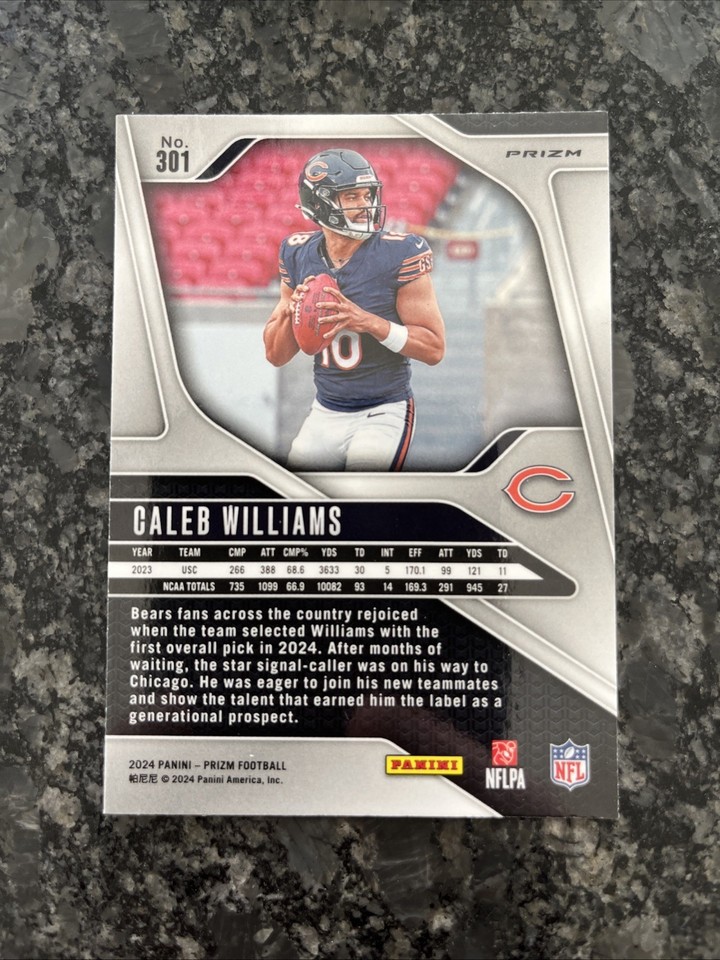 2024 Prizm Football Caleb Williams Rookie Pink Wave Chicago Bears 301 ...