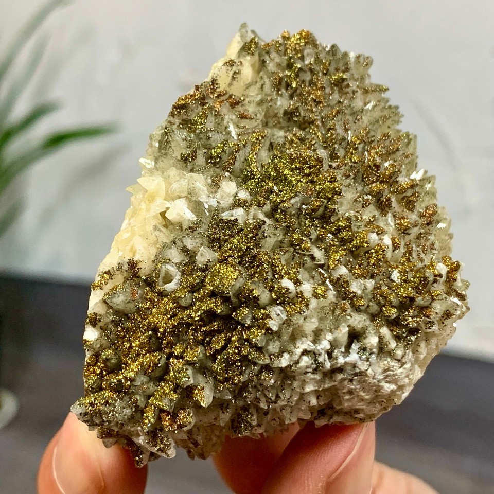 182G Natural Colored pyrite+calcite, crytal symbiotic mineral specimen ...