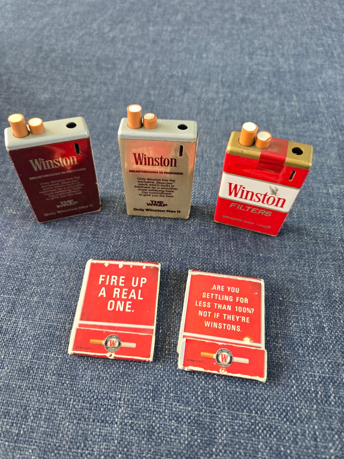 Vintage Lot of 3 Winston Cigarette Pack Lighters & 2 Winston Match ...