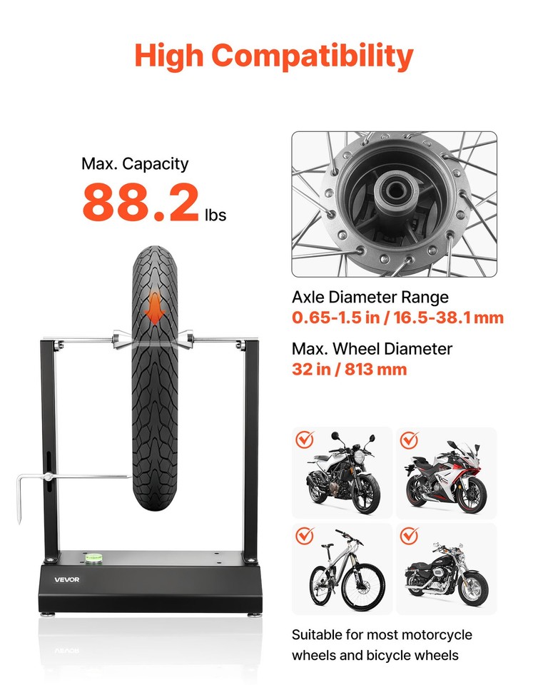 VEVOR Motorcycle Wheel Balancer Rim Tire Balancing Truing Stand 88.2 ...