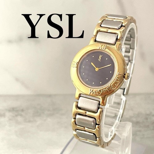 YSL Yves Saint Laurent Gold Bezel Logo Watch Quartz Used Good Condition ...