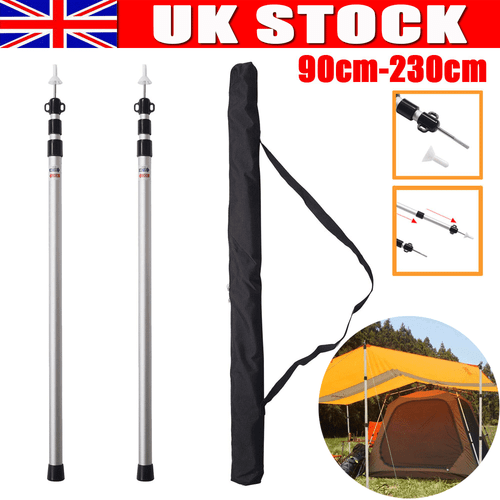 2pcs 2.3m Telescopic Tarp Adjustable Tent Poles Support Rods Sunshade ...
