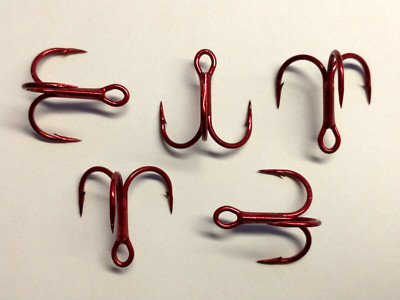 (100) VMC SHORT-SHANK 1X TREBLE HOOKS (SIZE 5) TIN-RED (9651TR) BULK ...