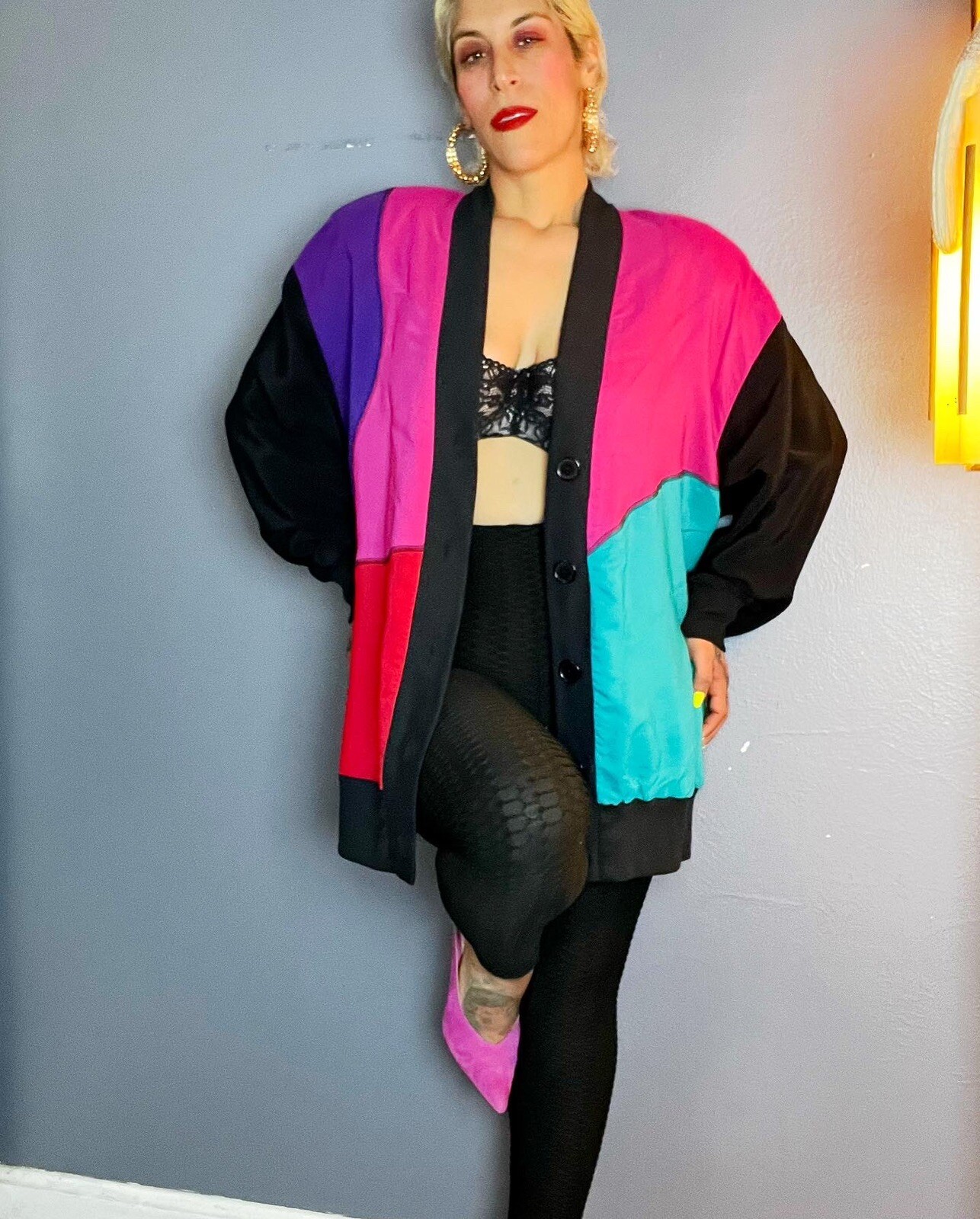 COLOR BLOCK 80’s 80s 90s 90’s Vintage Rayon Oversized… - Gem