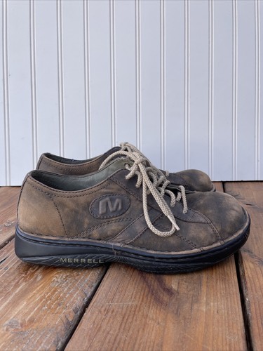 Merrell World Piece Lace Up Casual Shoes Round Toe Leather Brown Mens ...