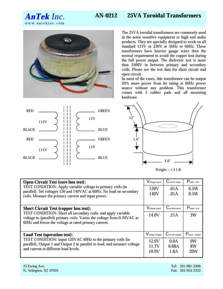25VA 12V + 12V 24VCT Power Transformer Antek AN-0212 | eBay