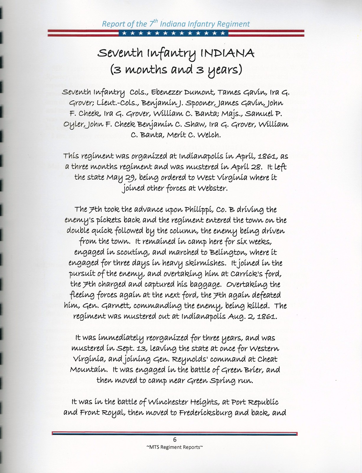 Civil War History of the 7th Indiana Infantry Regiment | eBay