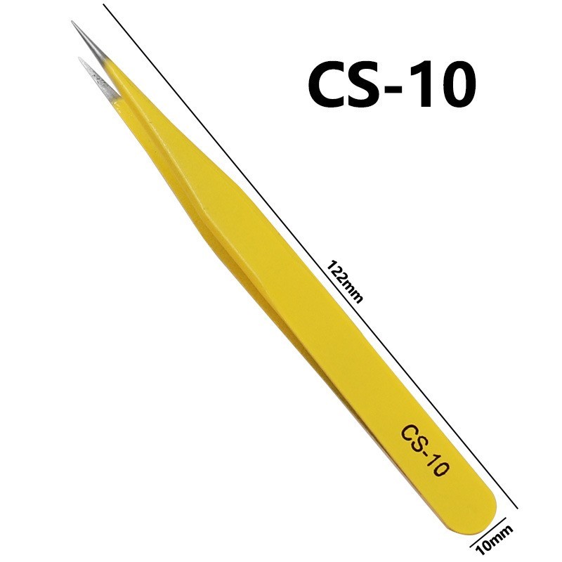 6pcs Yellow Hand Tool Tweezer Forceps Stainless Steel Tip Anti-magnetic ...